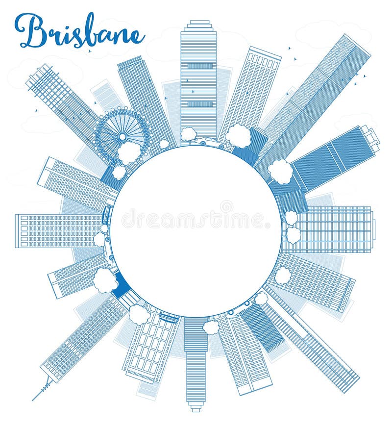Outline Brisbane Skyline with Blue Building Stock Vector - Illustration ...