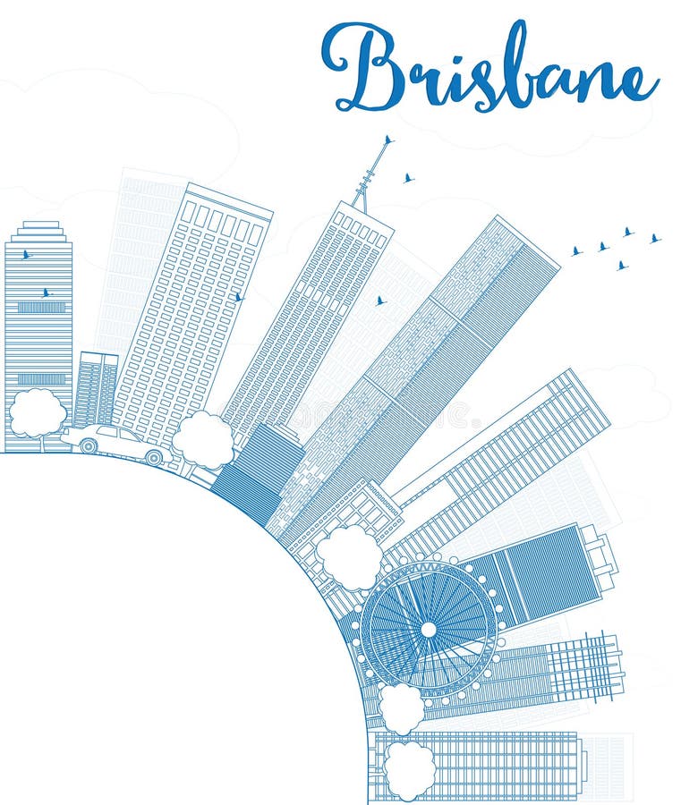 Outline Brisbane Skyline with Blue Building Stock Vector - Illustration ...