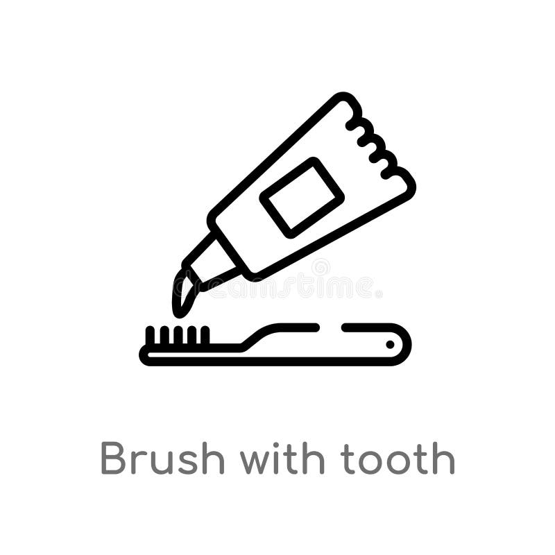 Outline Brush with Tooth Paste Vector Icon. Isolated Black Simple Line ...