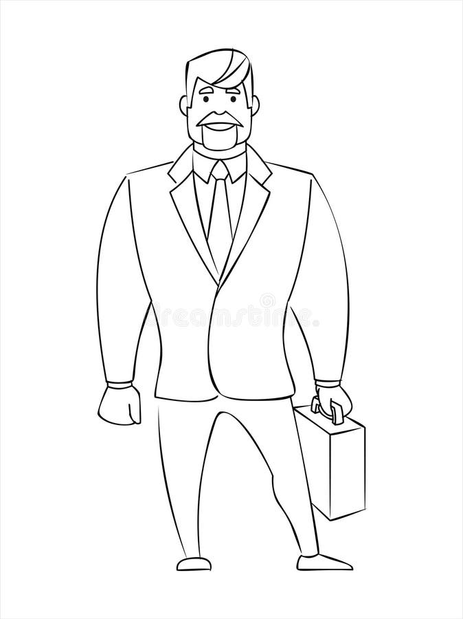 Outline Businessman in a Suit with a Briefcase. Stock Vector ...