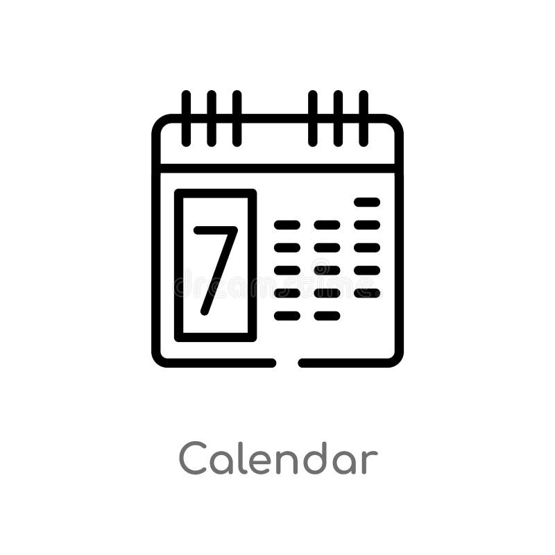 Outline Calendar Vector Icon. Isolated Black Simple Line Element ...