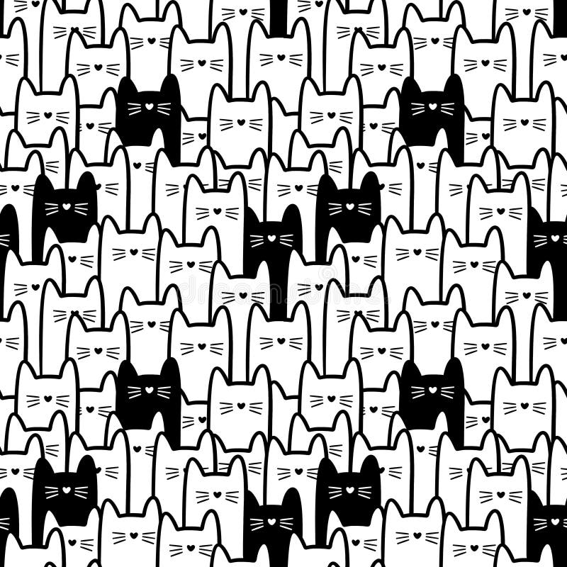 Outline Cats Endless Pattern. Group of Cats Pattern Stock Illustration ...