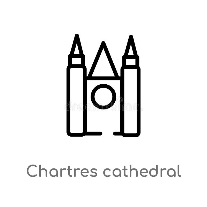 Outline Chartres Cathedral Vector Icon. Isolated Black Simple Line ...
