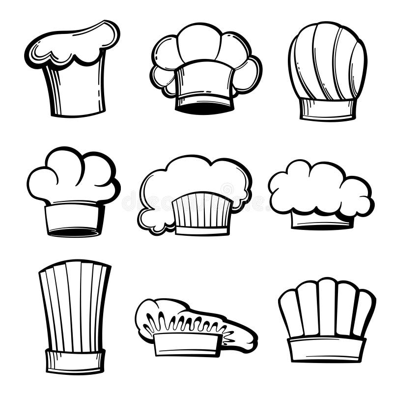 Outline Chef Hats and Toques Vector Set Stock Vector - Illustration of ...