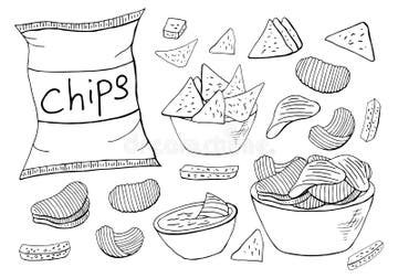 Outline Chips Collection on White Background. Vector Different Chips ...