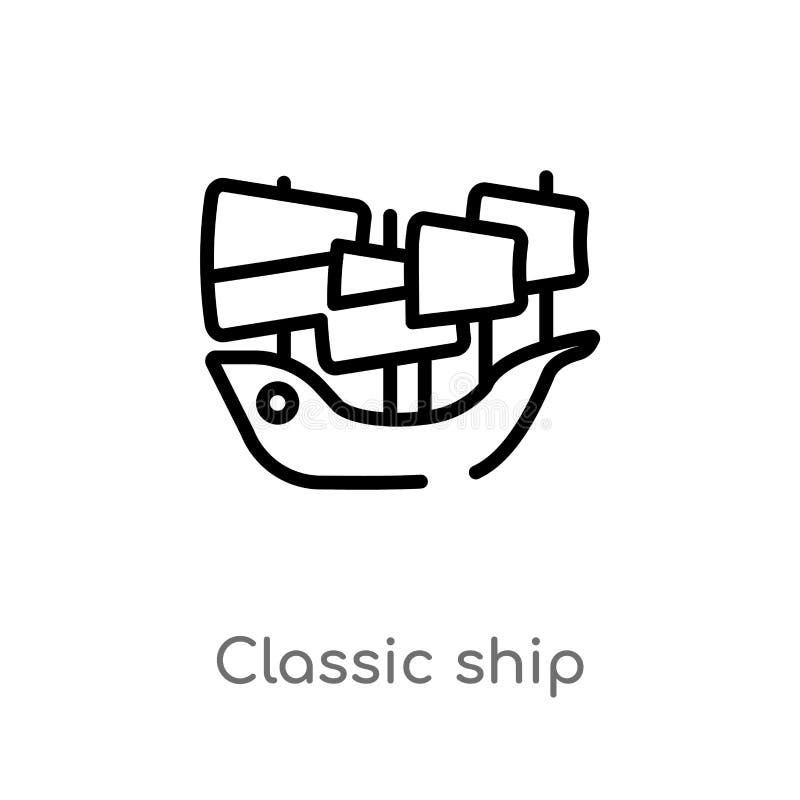 Outline Classic Ship Vector Icon. Isolated Black Simple Line Element ...