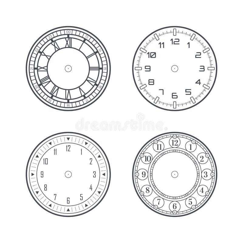 Outline clock face set stock illustration. Illustration of face - 196055250