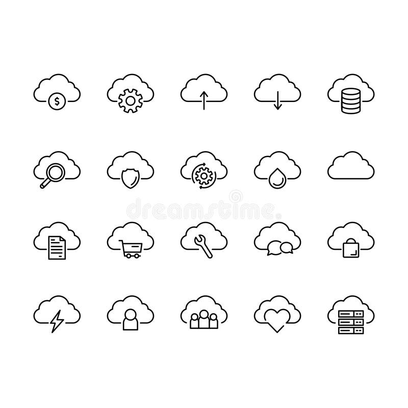 Outline Cloud Icon Set Design Stock Vector - Illustration of design ...