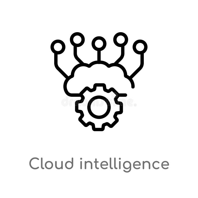 Outline Cloud Intelligence Vector Icon. Isolated Black Simple Line ...