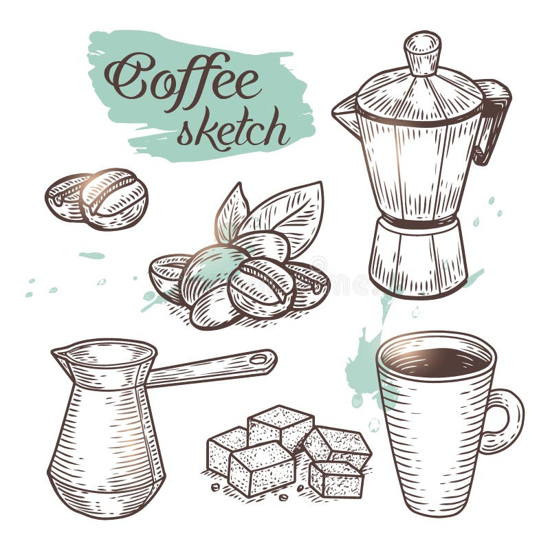 Outline Coffee Elements Isolated on Background. Stock Vector ...