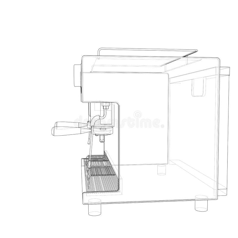 Outline of a Coffee Machine from Black Lines Isolated on a White ...