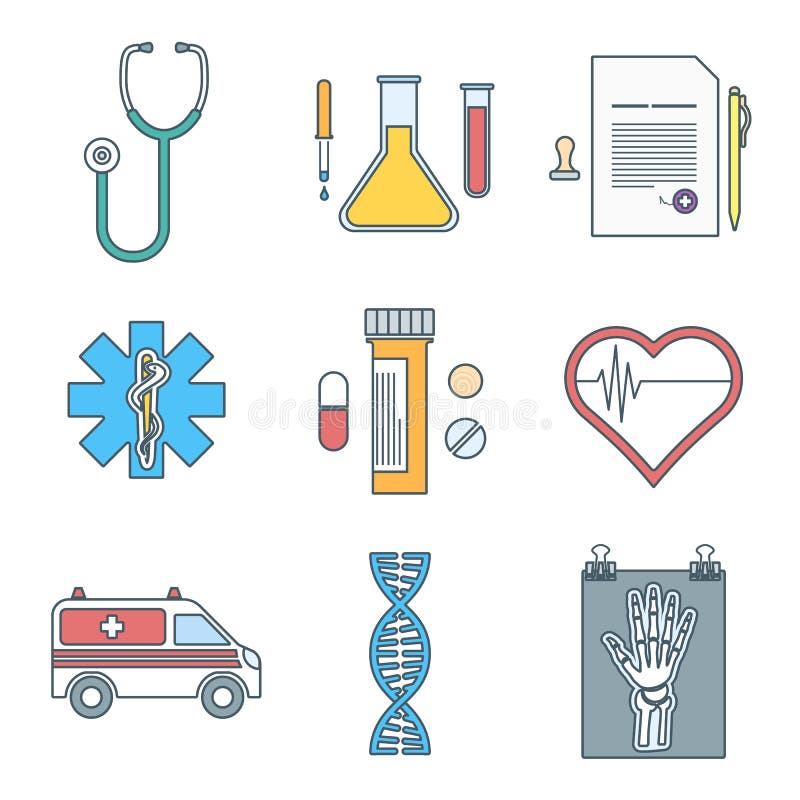 Outline Color Medical Icons Set Stock Vector - Illustration of icons ...