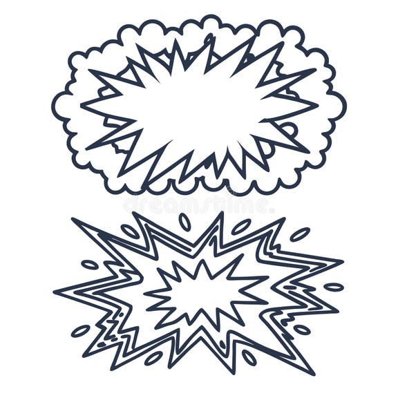 Outline Comic Explosion Speech Bubbles, Empty Sound Effect Shapes for ...