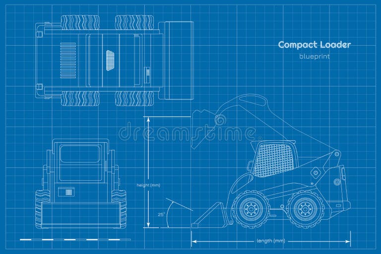 Outline Compact Loader. Contour Side, Front Amd Top View. Drawing of ...