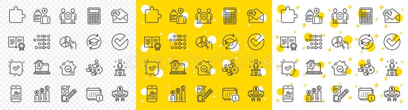 Outline Continuing Education, Calendar and Verify Line Icons. for Web ...