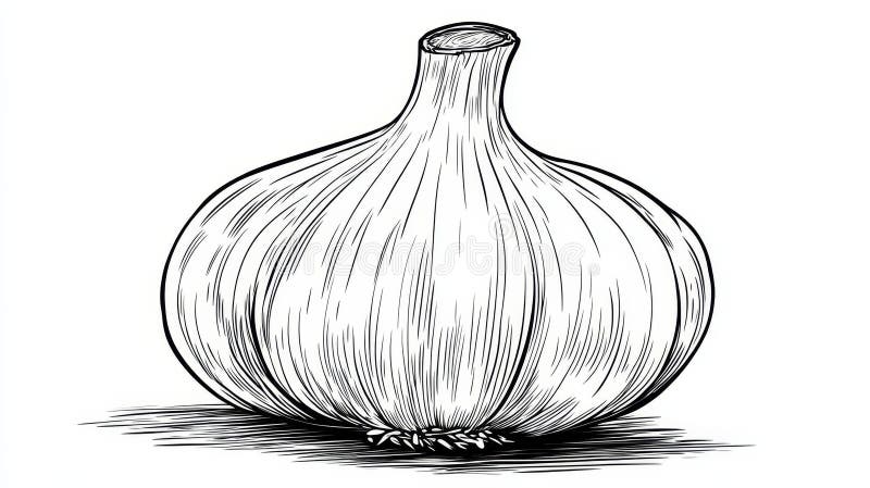 Outline Contour Isolated Single Garlic, Etching Aesthetic of Vegetable ...