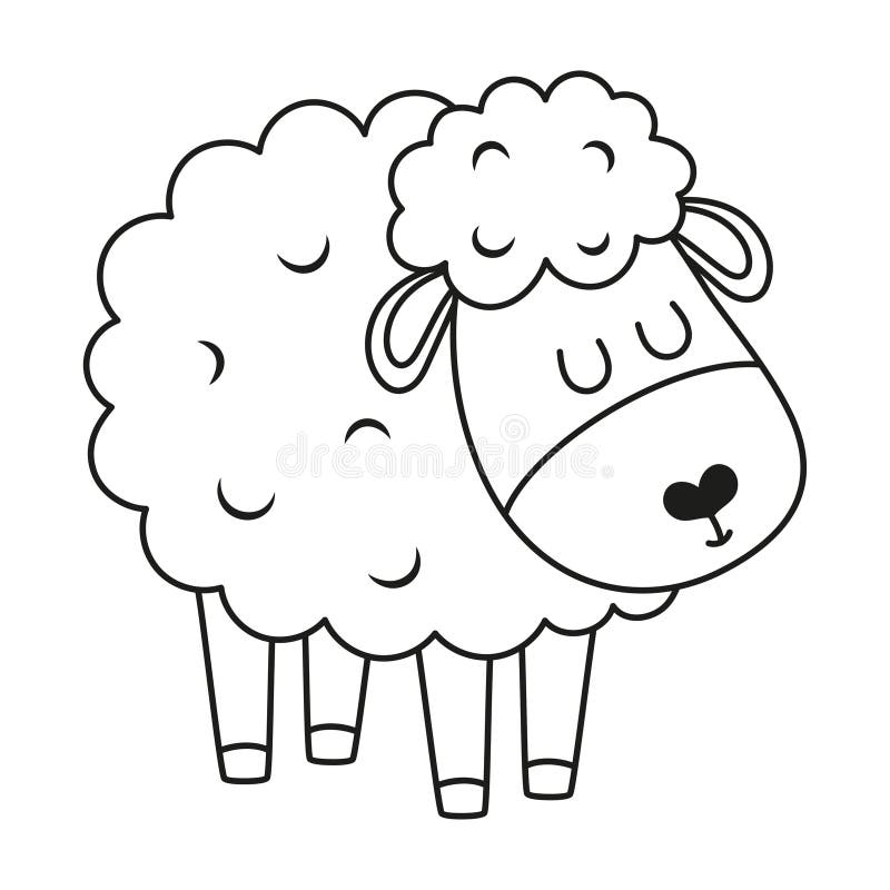 Outline Cute Sheep Isolated Stock Vector - Illustration of drawing ...