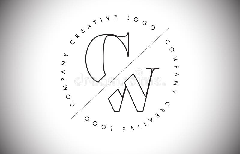 Outline CW C W Letter Logo with Cut and Intersected Design and Circled ...