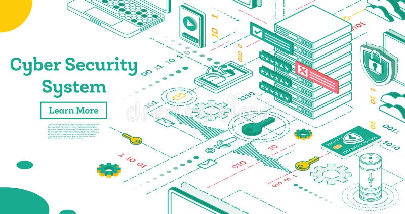 Outline Cyber Security Concept. Isometric Illustration Isolated Stock ...