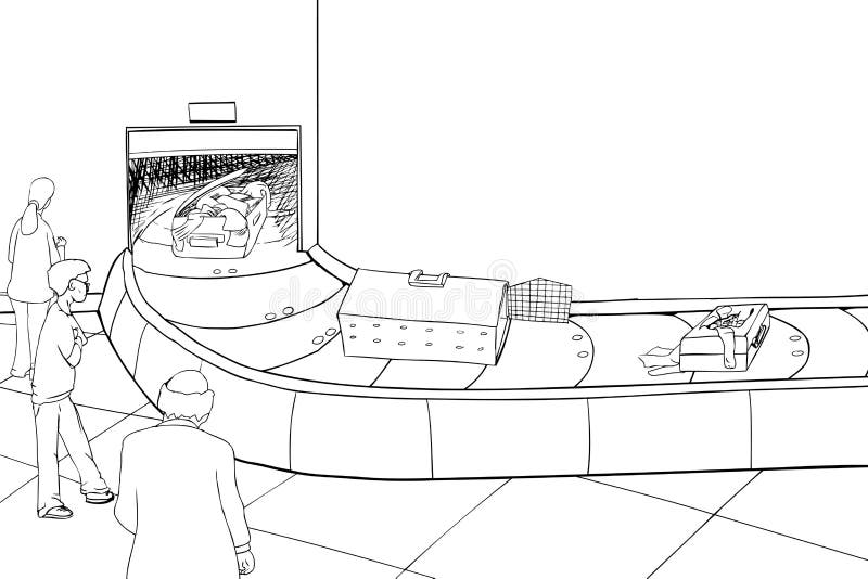 Man On Baggage Carousel Outline Stock Illustration - Illustration of ... Man On Baggage Carousel Outline Stock Illustration - Illustration of ...