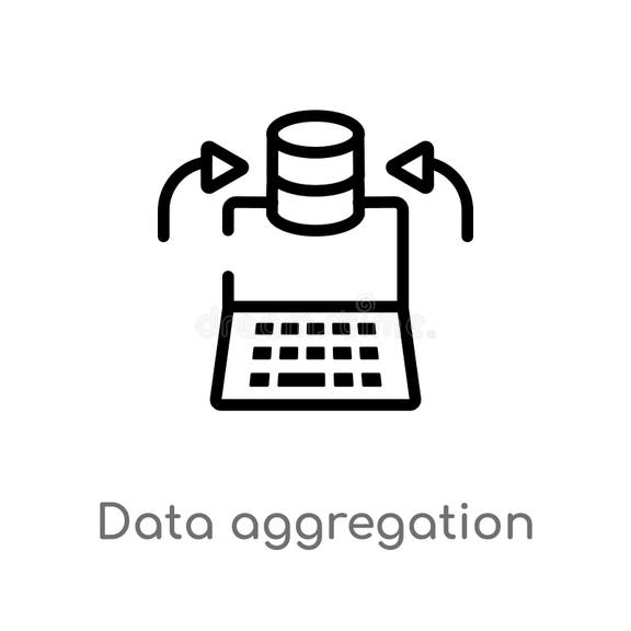Outline Data Aggregation Vector Icon. Isolated Black Simple Line ...