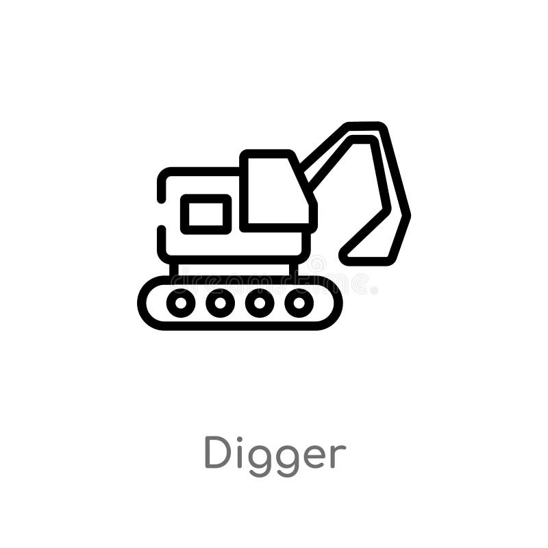 Excavator Outline Icon. Digger Symbol. Vector Illustration. Stock ...