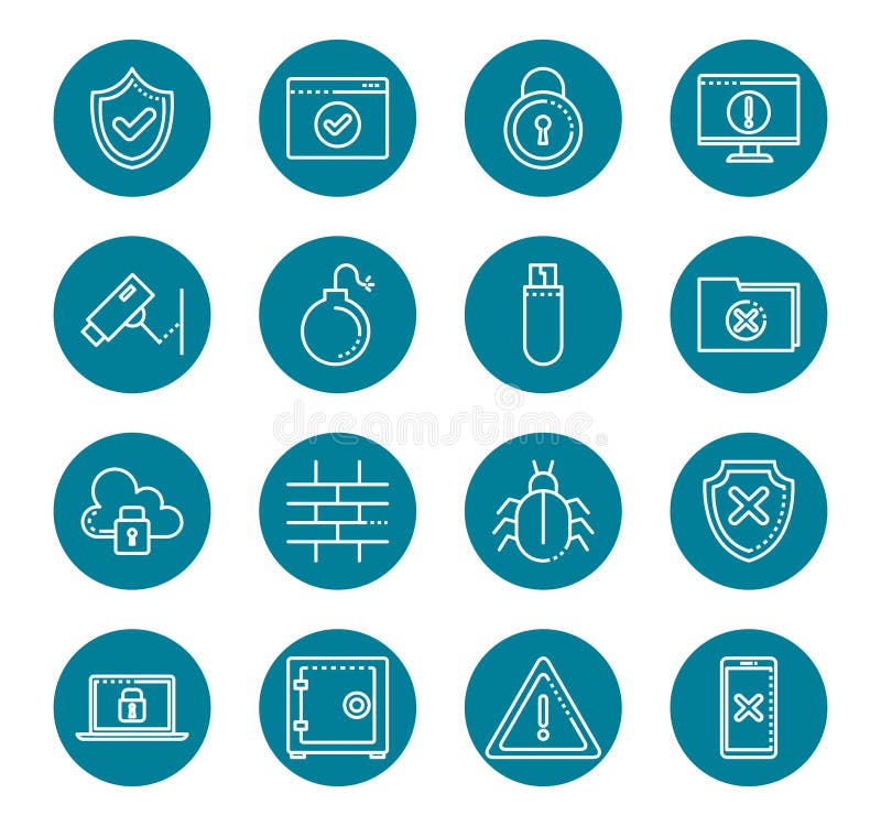 Comprehensive Cybersecurity Icon Set in Line Style Stock Illustration ...