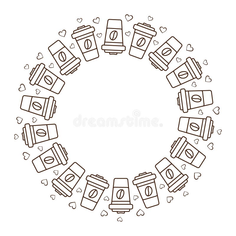 Outline Disposable Coffee Cups with Grain on Label and Different Hearts ...