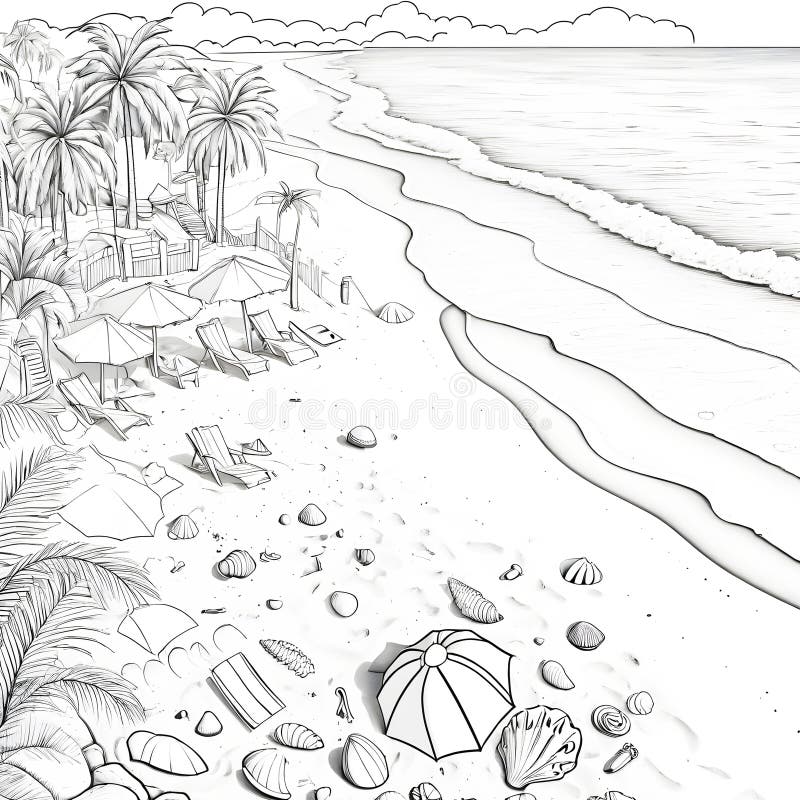 Ocean Beach Sunset Draw Sketch Stock Illustrations – 130 Ocean Beach ...