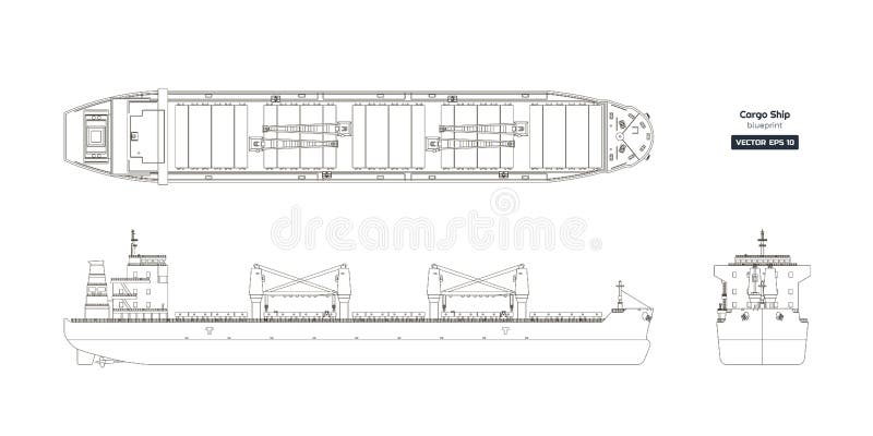 Outline Blueprint of Cruise Ship. Side, Top and Front Views. Contour ...