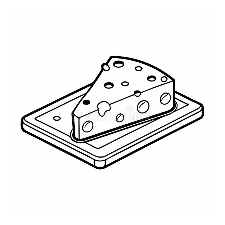 Outline Drawing of Cheese Wedge on a Rectangular Platter Stock Vector ...