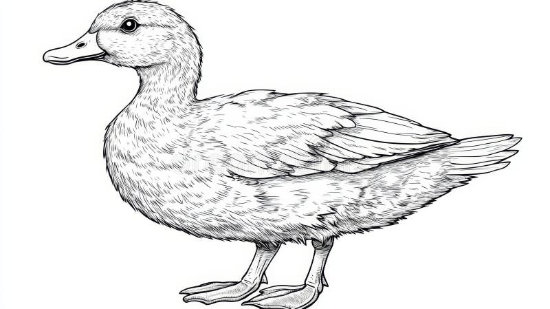 Outline Drawing of a Duck for Coloring Books, Realistic Vector ...