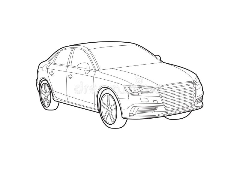 Outline Drawing of a German Sedan Stock Vector - Illustration of german ...