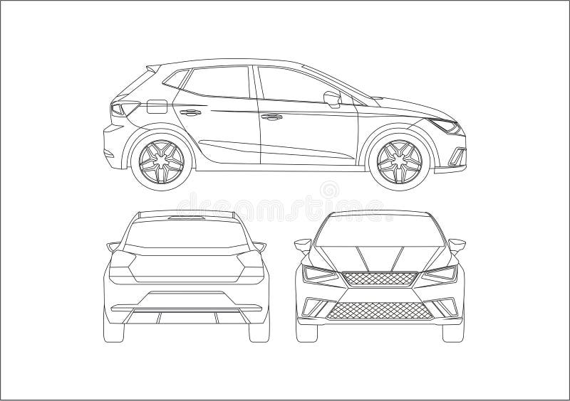 Car Hatchback Drawing Outlines Not Converted To Objects Stock Vector ...