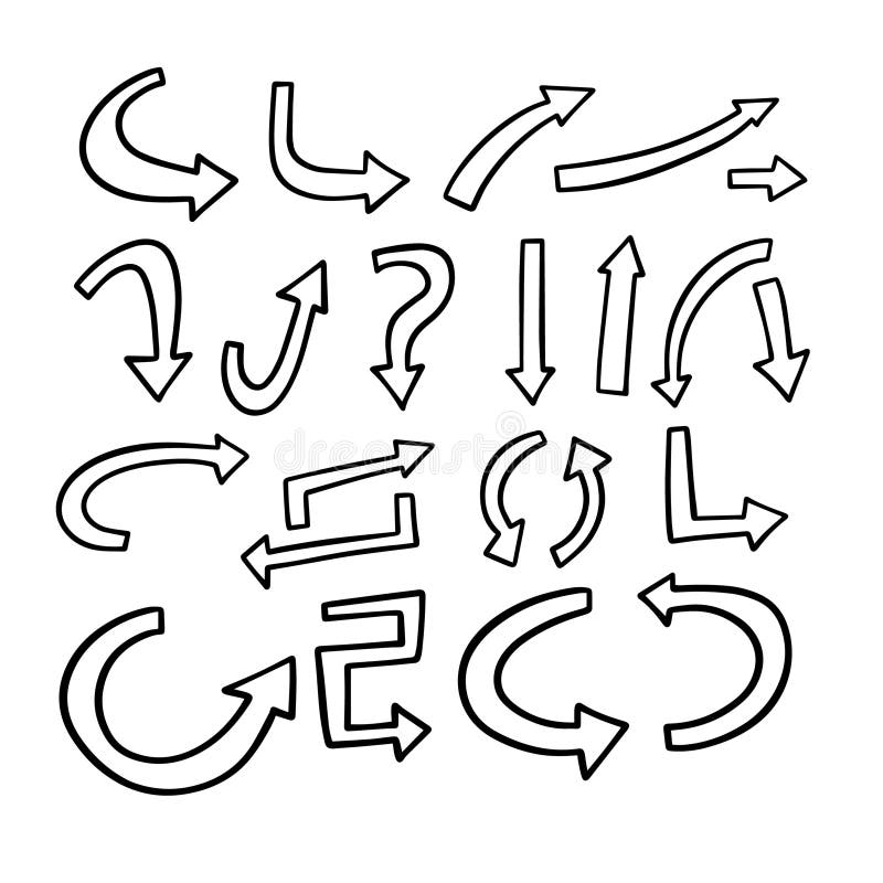 Line Art Arrows Set. Hand Drawn Outline Sketch Art. Stock Vector ...