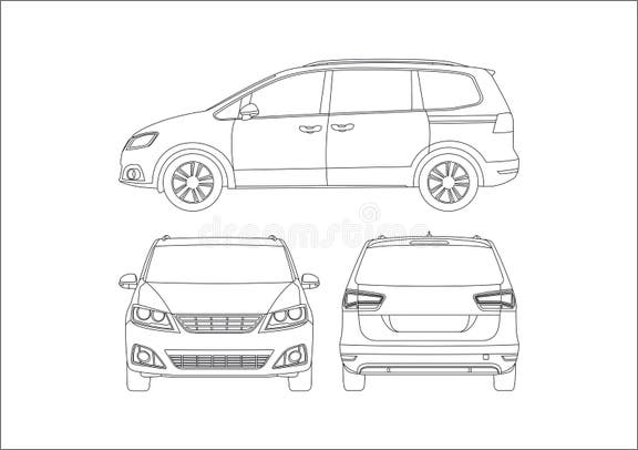 Outline Drawing of a Minivan Stock Vector - Illustration of auto, parts ...