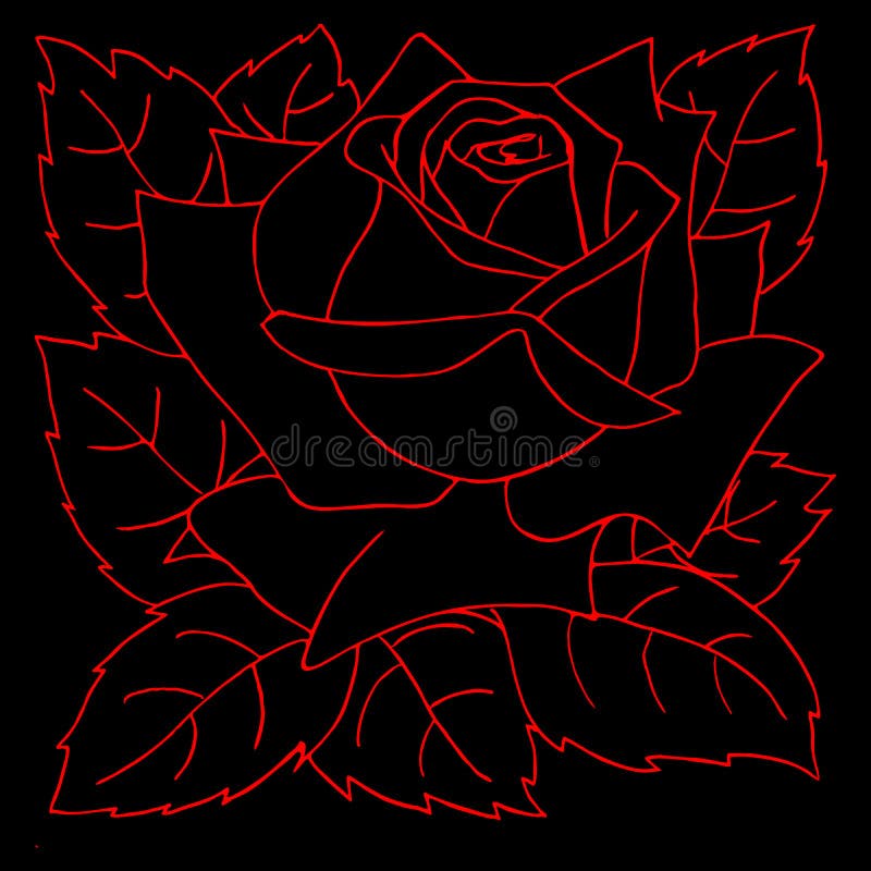 Outline Drawing of a Red Rose on a Black Background Stock Vector ...