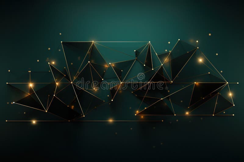 Outline Drawing Wireframe Gold and Green Abstract Geometry. Stock ...