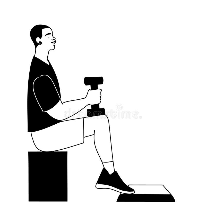 Outline Drawing, Young Man Working Out, Holding a Dumbbell in His Hand ... Outline Drawing, Young Man Working Out, Holding a Dumbbell in His Hand ...