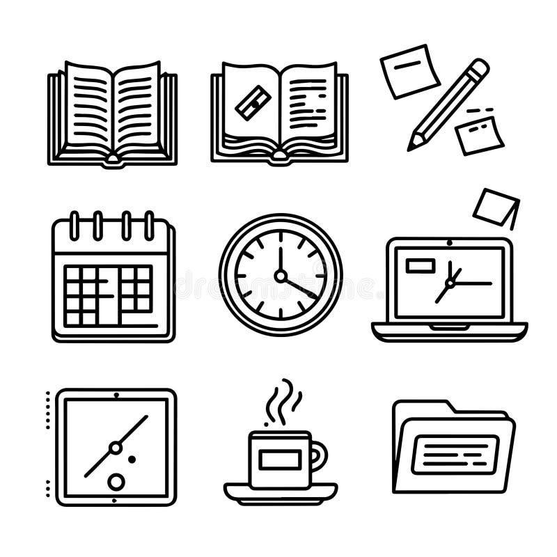 Outline Drawings of Office and Study Related Objects Set of Icon Stock ...