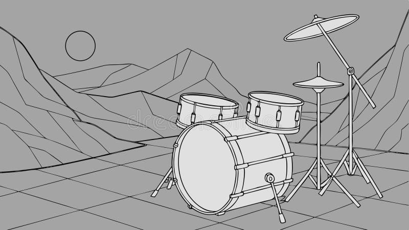 Outline Drum Set in a Minimalist Landscape, Vector Design Generative AI ...
