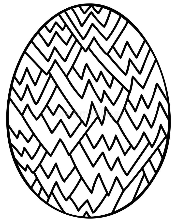 Outline Easter Egg in Doodle Style with Horizontal Zigzags, Creative Coloring Page for Holiday ...