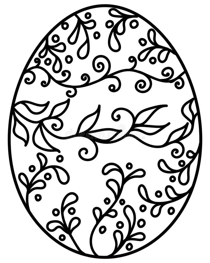 Outline Easter Egg with Floral Doodle Patterns, Coloring Page for ...