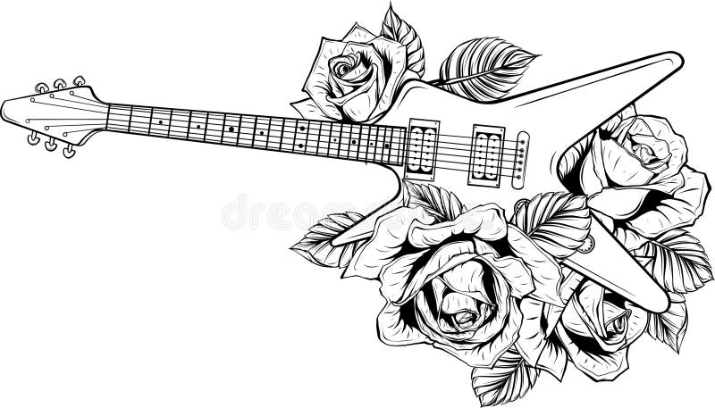 Vector Illustration of Electric Guitar Line Art Stock Vector ...