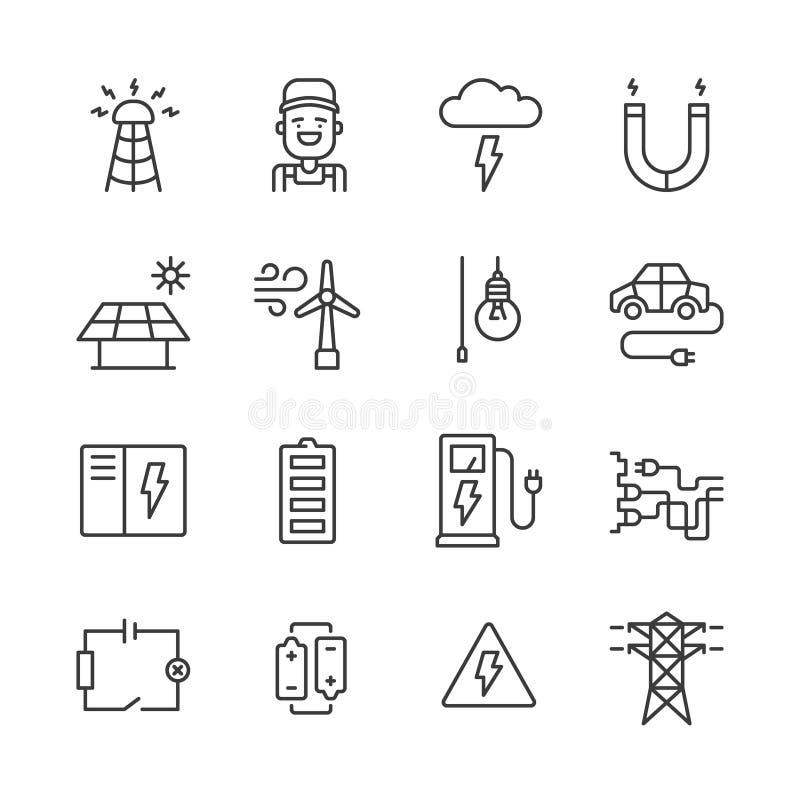 Outline Electricity Icons stock vector. Illustration of saving - 76936819