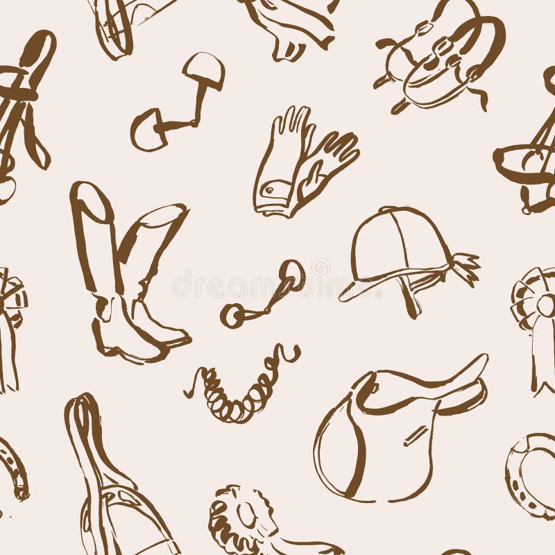 Outline Equestrian Seamless Pattern Stock Illustration - Illustration ...