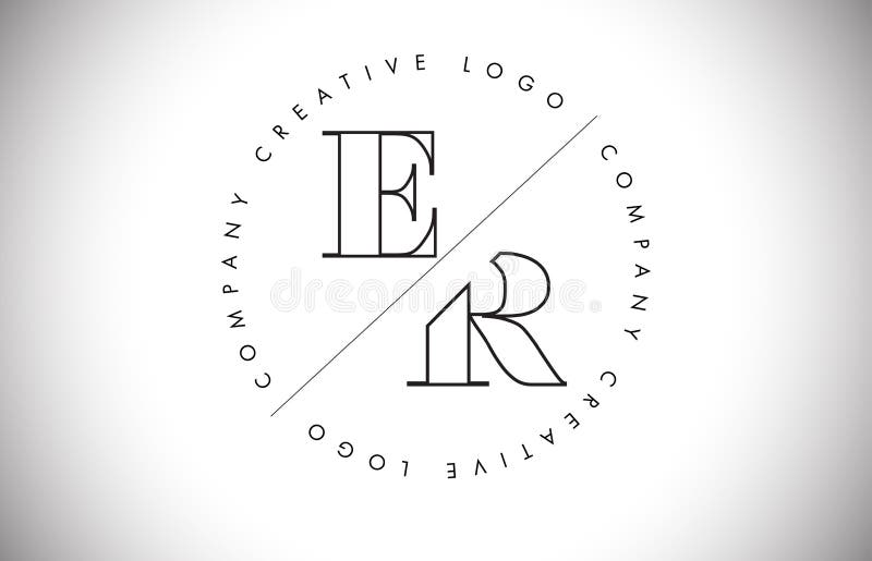 Outline ER E R Letter Logo with Cut and Intersected Design and Circled ...