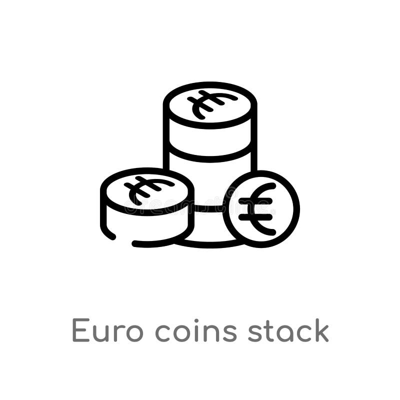 Outline Euro Coins Stack Vector Icon. Isolated Black Simple Line ...
