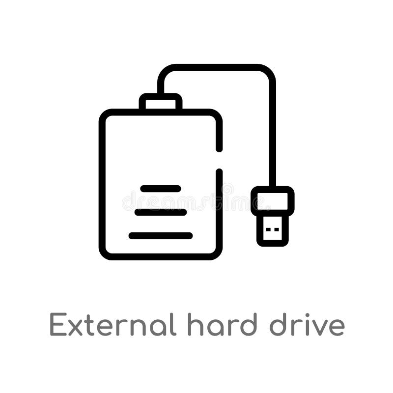 Outline External Hard Drive Vector Icon. Isolated Black Simple Line ...