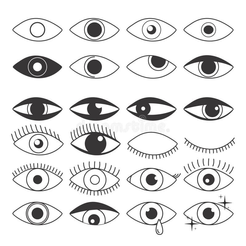 Outline Eye Icons Set. Eyes Open and Closed Vision Concept Stock Vector ...